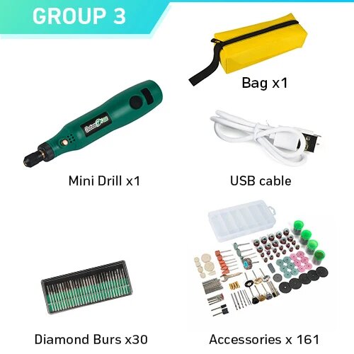 Мини дрель с набором 192 шт, Green