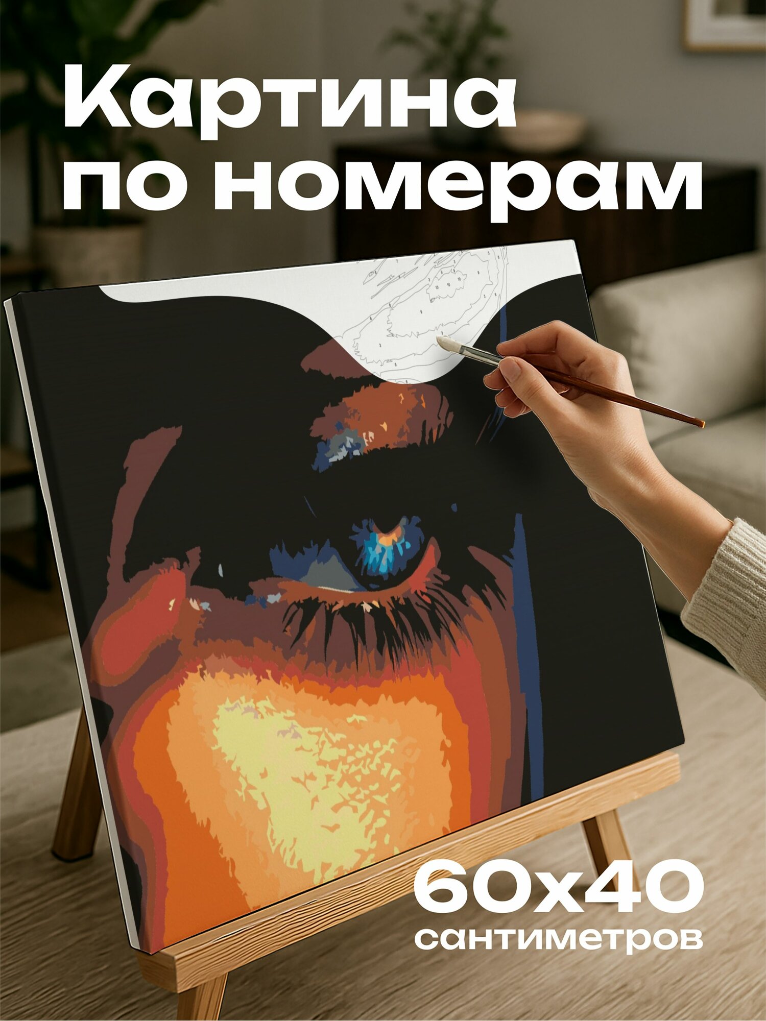 Картина по номерам 60x40 см, девушка, макияж, кошачьи глаза, разрешение, фокус, детали, освещение, лицо, элегантность