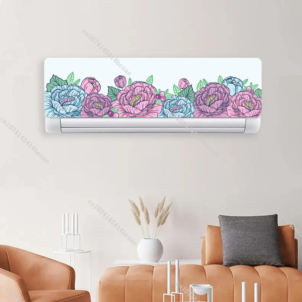 Наклейка на кондиционер с цветами, 95x26 см, серебристая