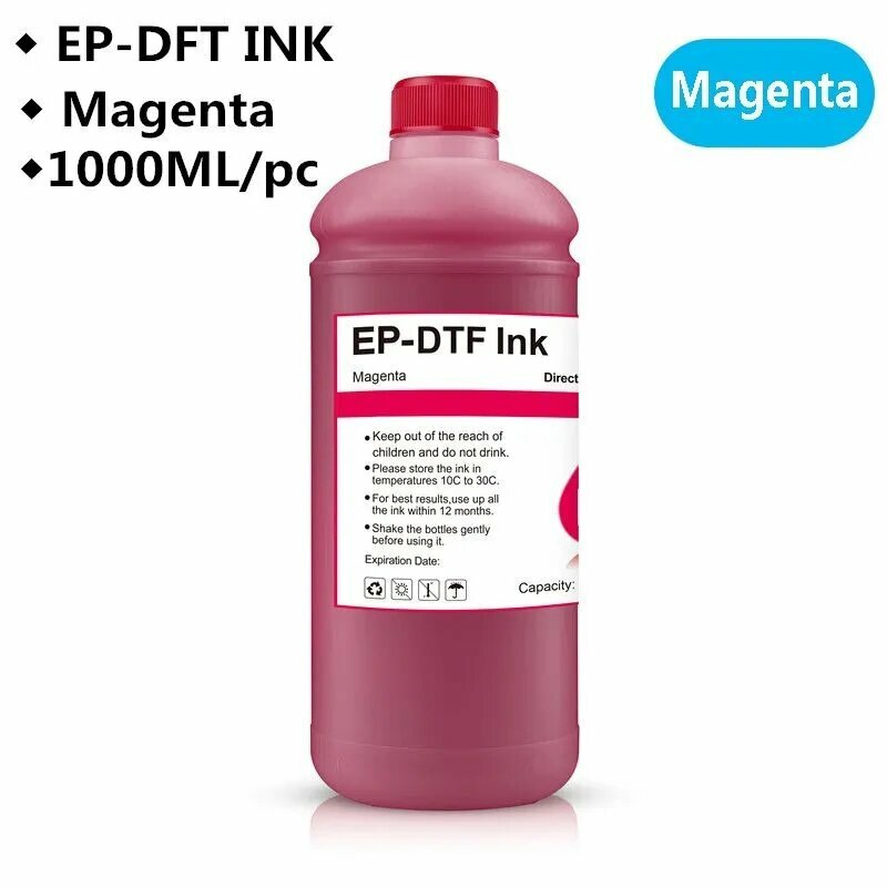 Чернила Модель: DTF INK Цвет: BK C M Y WH Вместимость: 1000мл Чернила: чернила для краски Модель применения: 3200 1600 DX5 DX7 DX7 TX800 XP600 F2000 3900 4900 Производится в китае Срок годности: 24 месяца, совместимый, Пурпурный (magenta), 1 шт