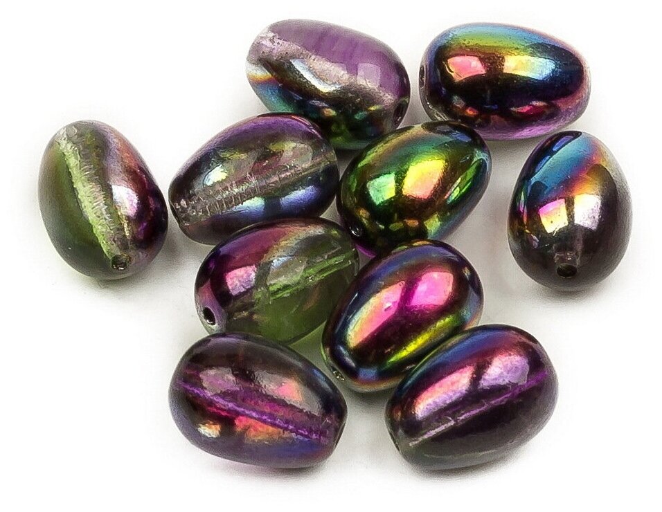 Стеклянные чешские бусины - капля, Glass drops, 11х8 мм, цвет Crystal Magic Orchid, 10 шт.