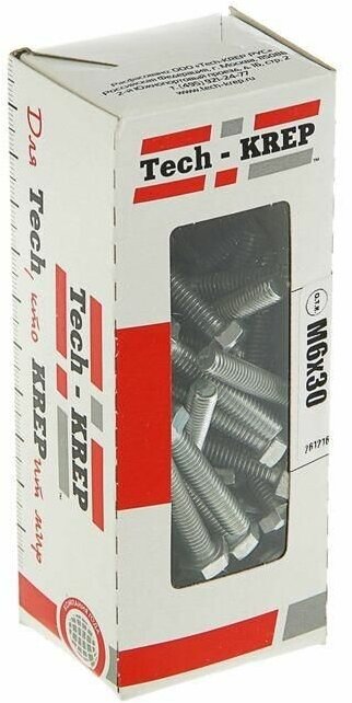 Болт с шестигранной головкой М6х30 DIN 933 оцинк. (уп.60шт) Tech-Krep/Zitar 105203