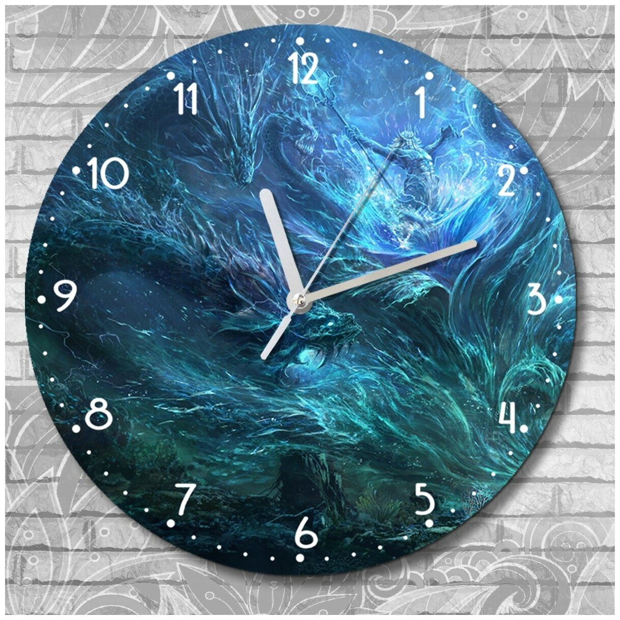 Настенные часы УФ фэнтези пейзаж море драконы посейдон - 3025