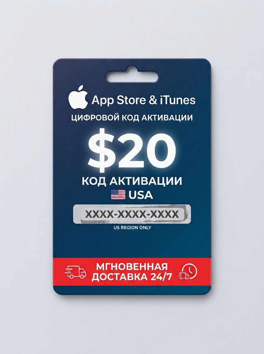 Подарочная карта AppStore и iTunes, США, 20 USD, Apple код пополнения