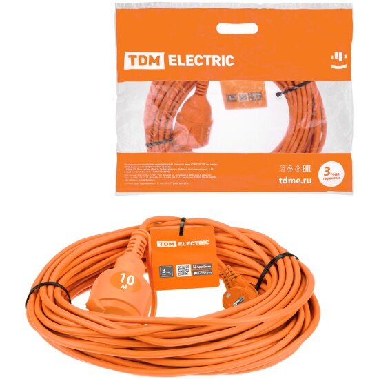 Удлинитель-шнур силовой Tdm Electric УШз16 (штепс. гнездо, 10м ПВС 3х1,5), SQ1301-0620