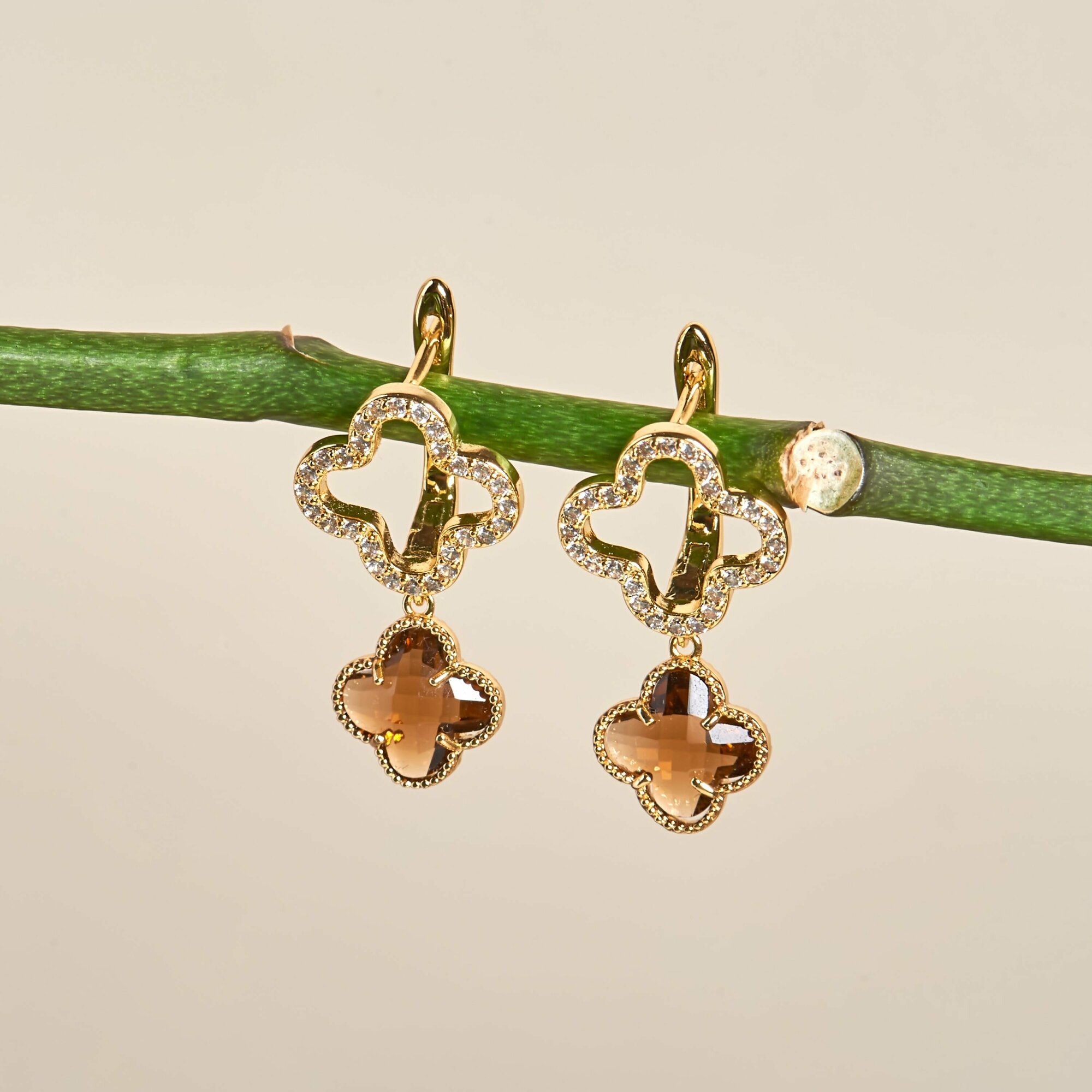 Серьги, фианит, стекло