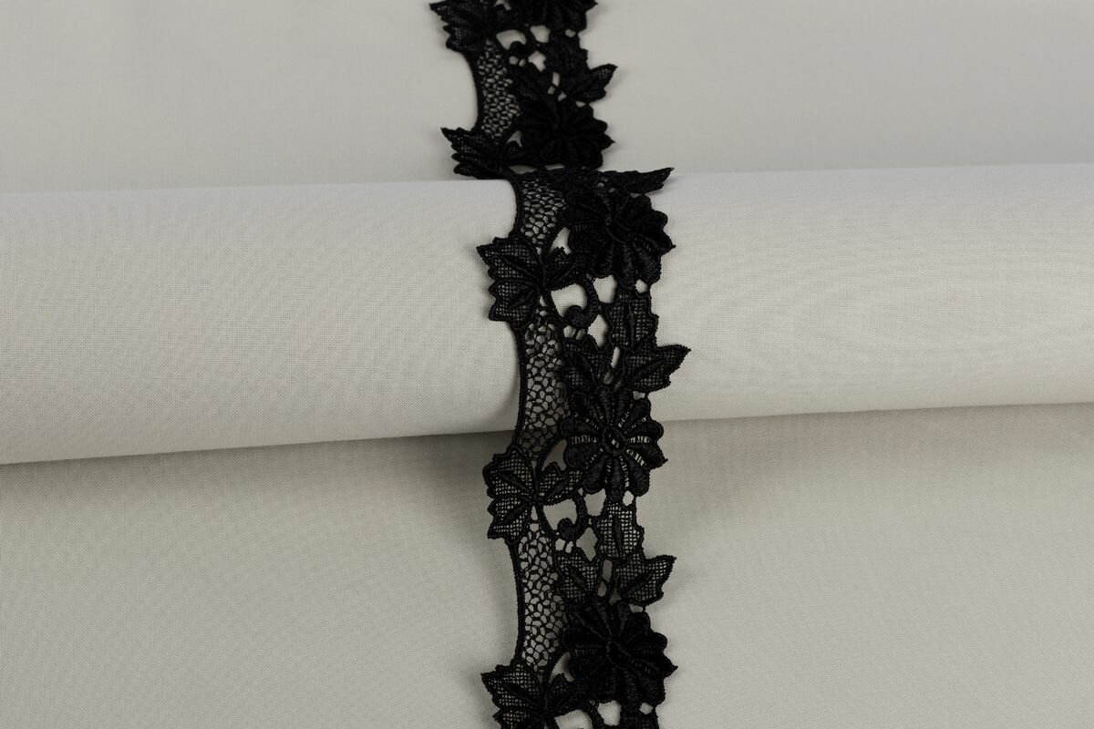 Кружево гипюр, цвет: Черный, 53 мм (1 м.)