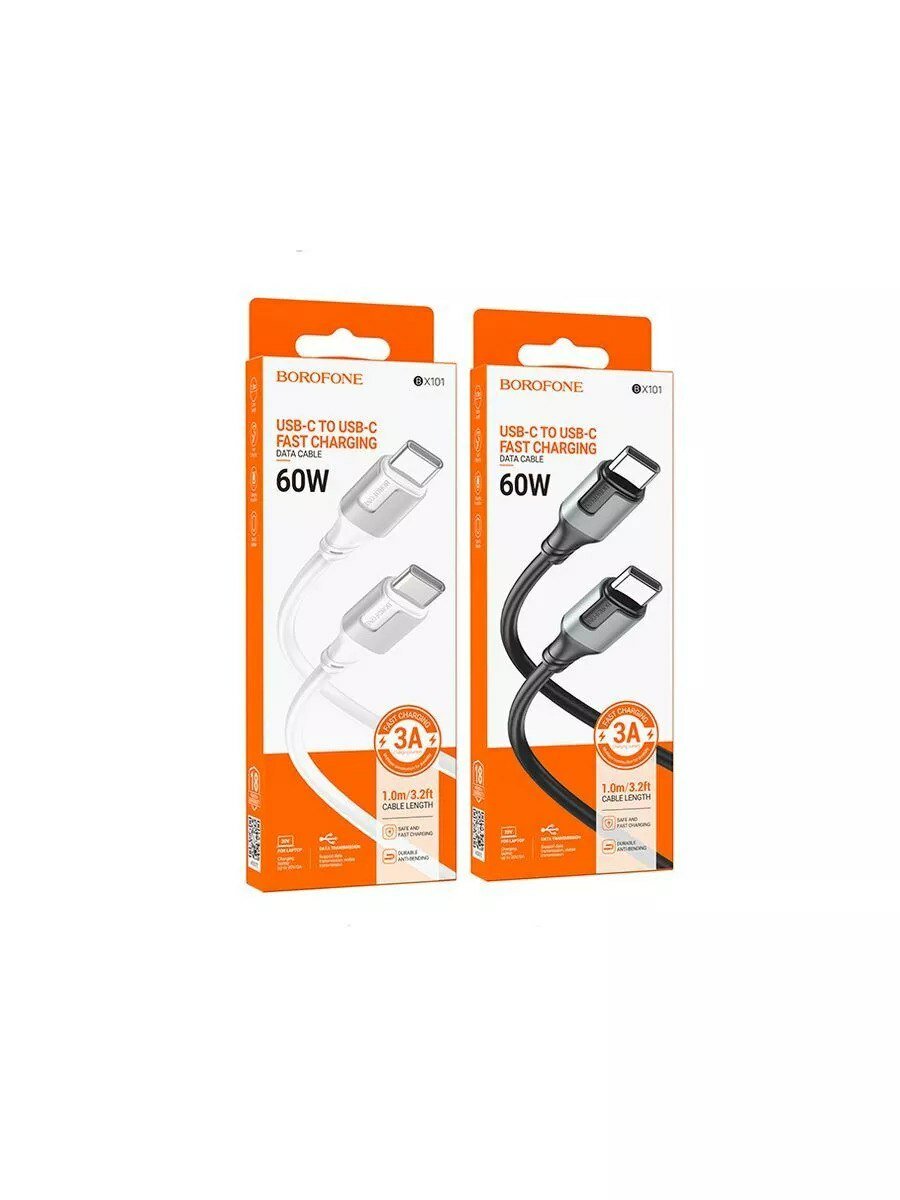Кабель Borofone BX101, Type-C - Type-C, 60 Вт, длина 1 м, цвет белый