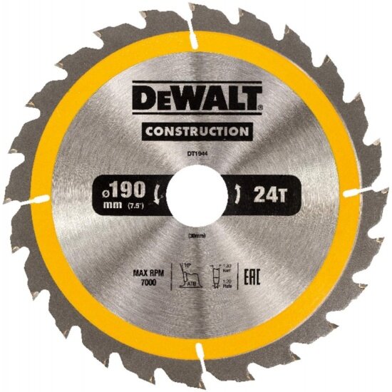 Диск пильный Dewalt CONSTRUCTION DT1944, п/дер. с гвоздями 190/30