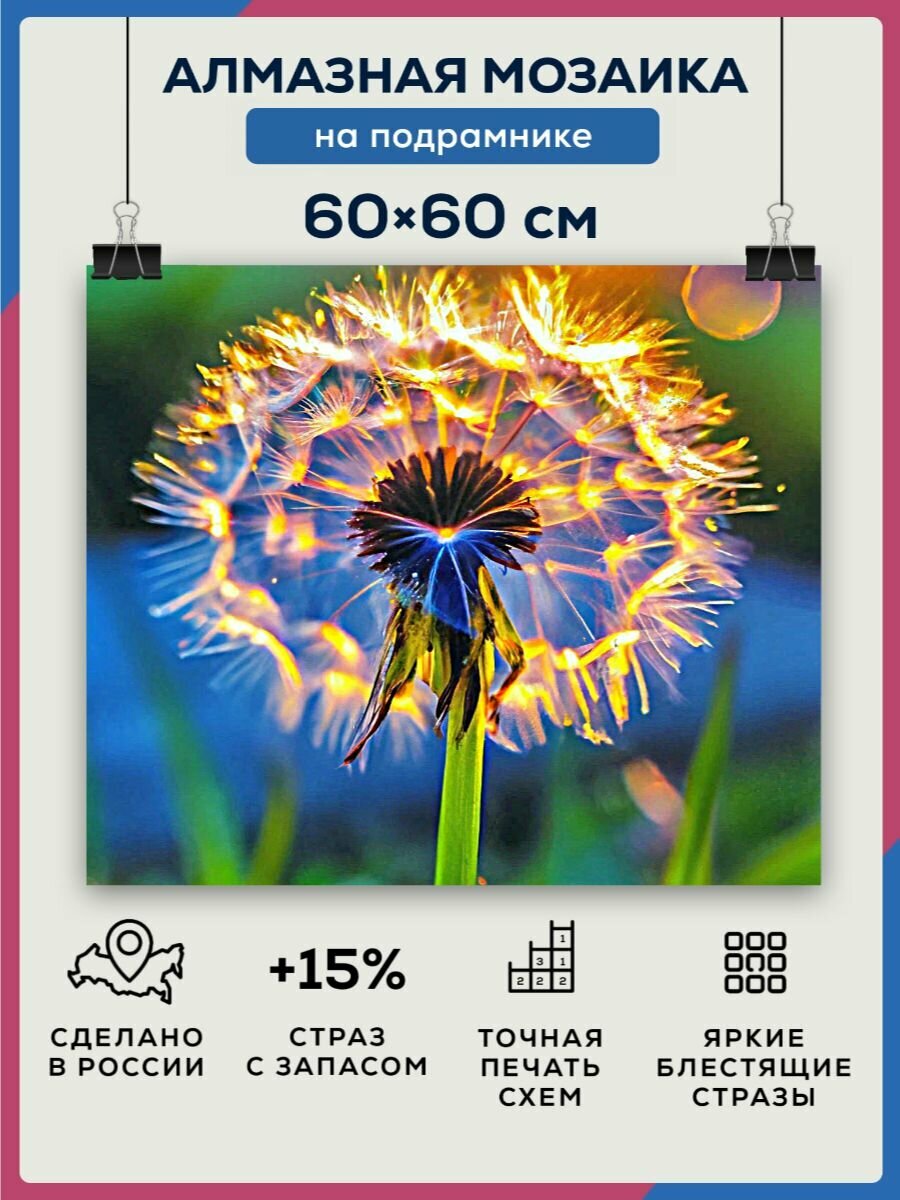 Алмазная мозаика 60x60 Одуванчик на солнце на подрамнике