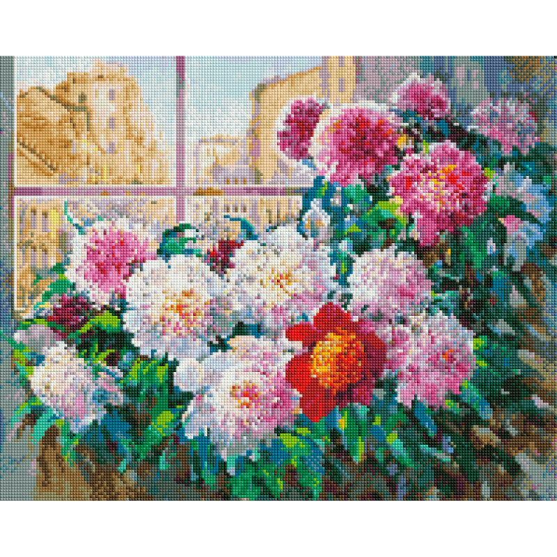 Алмазная мозаика Белоснежка "Свежесть утренних пионов", Набор алмазной мозаики 40х50 см, На подрамнике