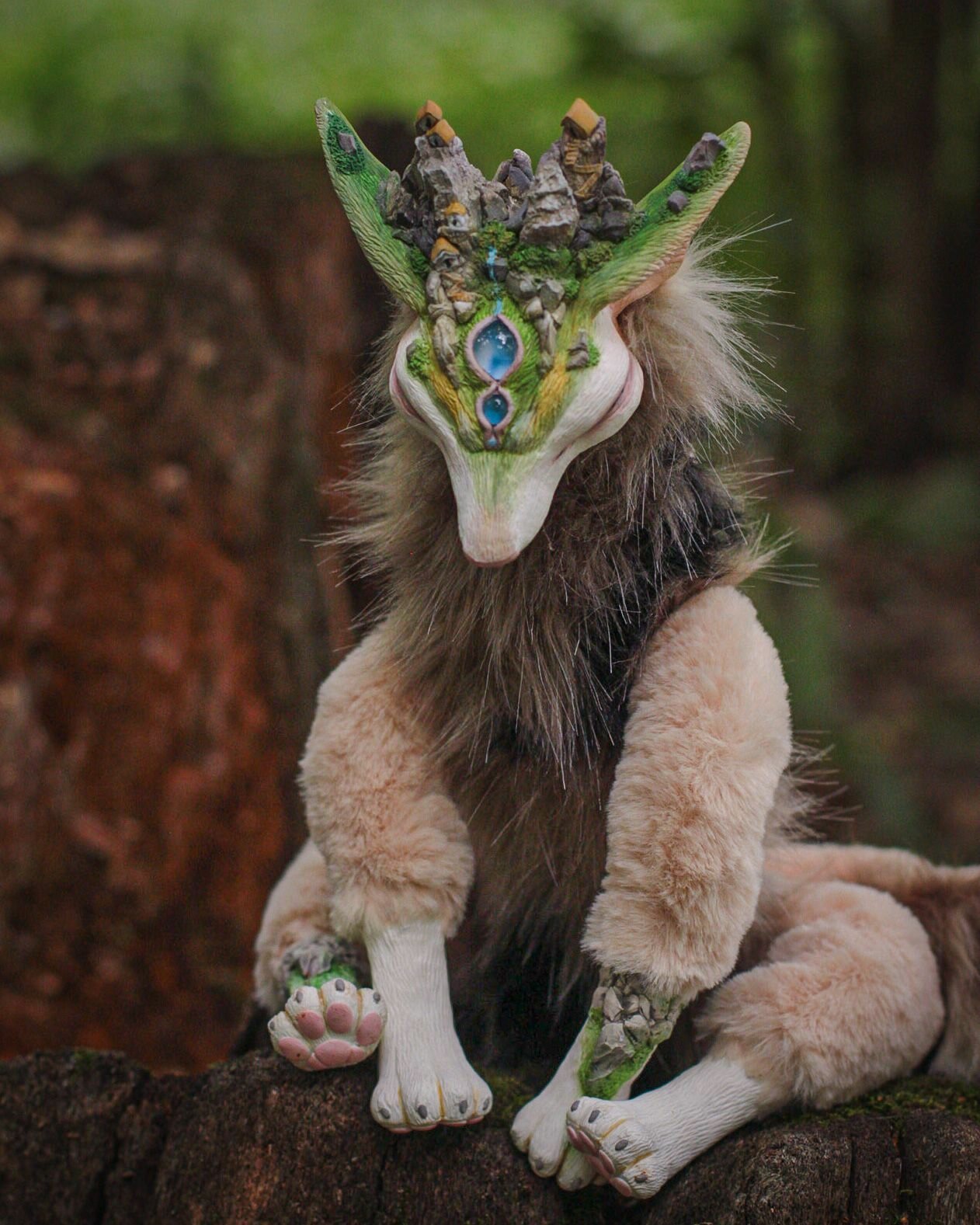 Спящий лис лесной. Игрушка авторская, ручная работа. Шарнирная