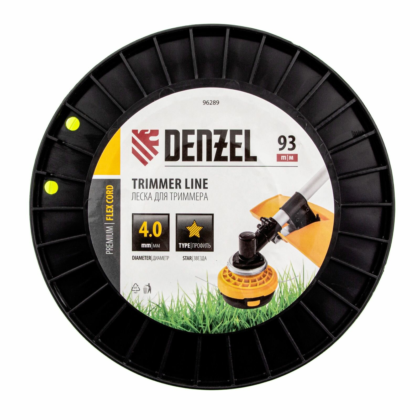 Леска для триммера звезда, 4,0мм х 93м, на DIN катушке FLEX CORD Denzel, 96289