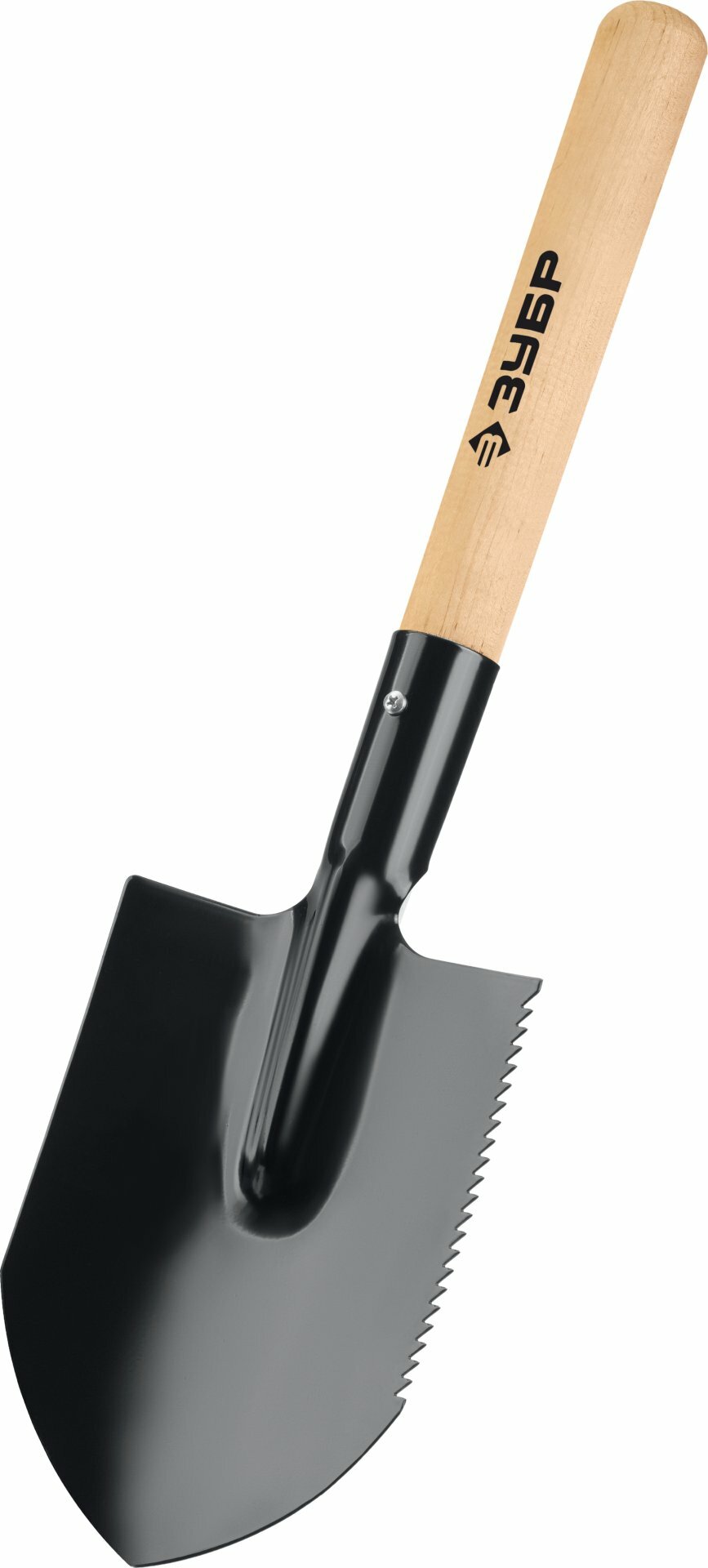 ЗУБР мастер, 210х154х550мм, полотно 1.5мм, закалено, дерев. черенок высш. сорт, туристическая лопата (39571)