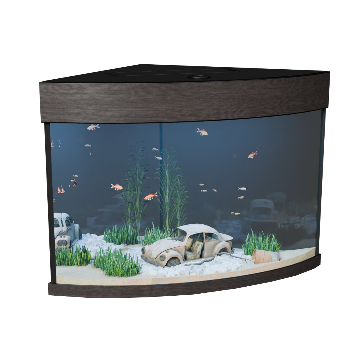 Аквариум 60 литров угловой с крышкой и освещением (34х34х54см) для рыбок