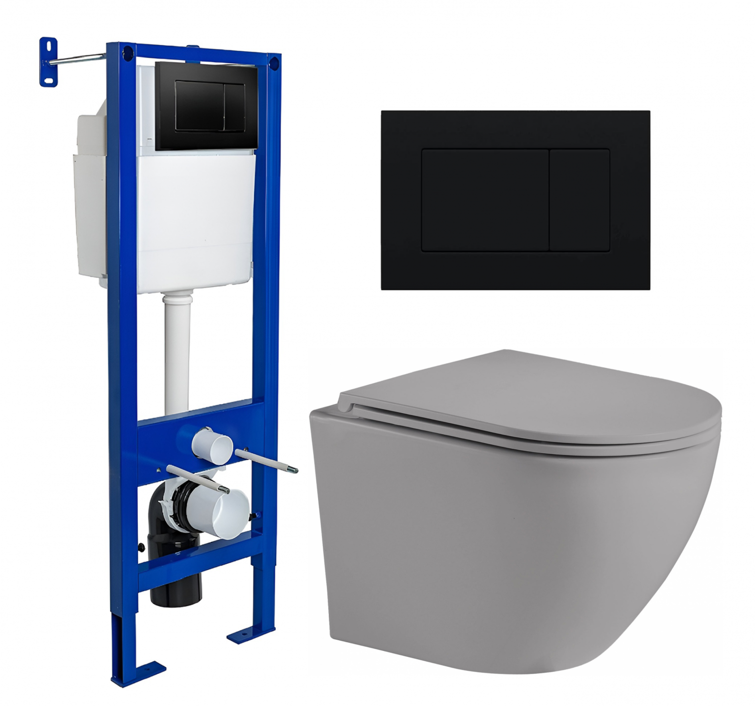 Комплект 3 в 1 инсталляция Berges Wasserhaus Atom 410 + Унитаз подвесной Weltwasser WW Merzbach 043 MT-GR + кнопка черная