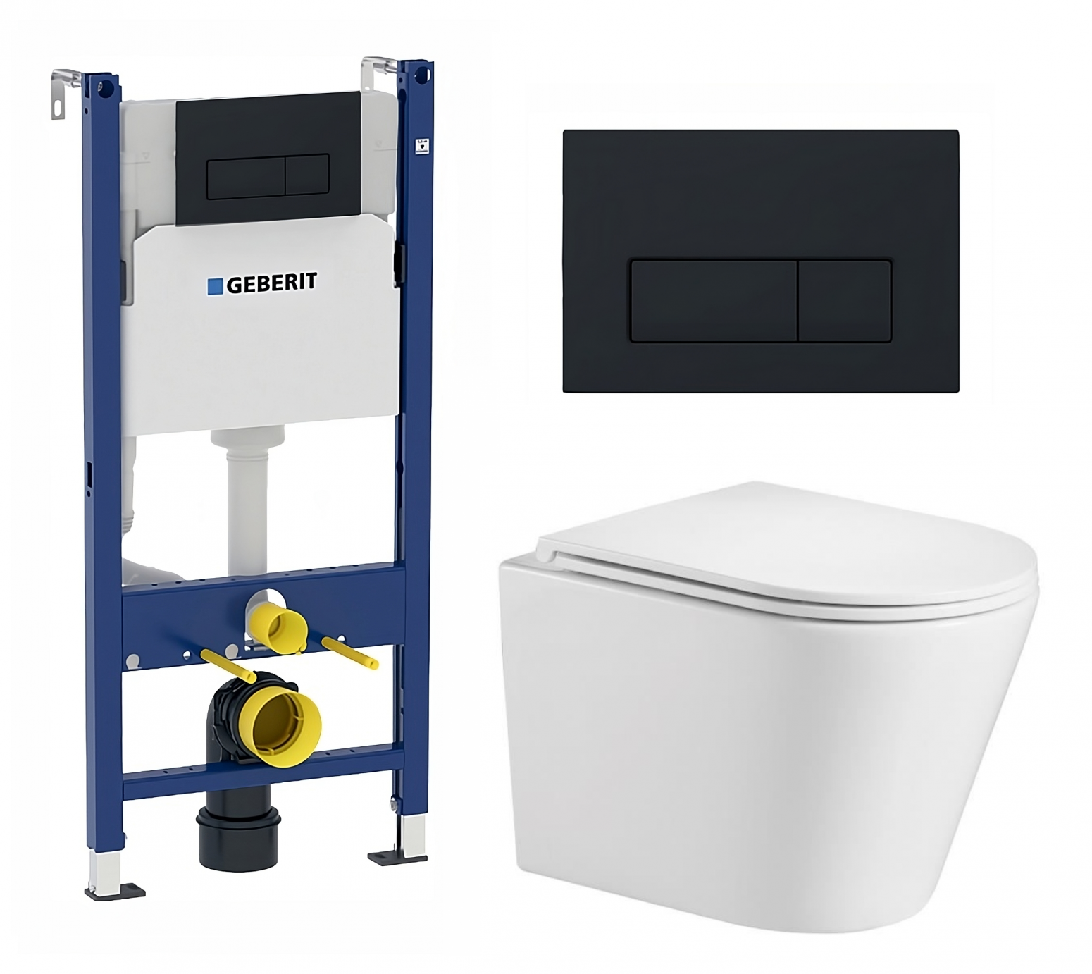 Комплект 3 в 1 инсталляция Geberit Duofix + Подвесной унитаз WeltWasser Salzbach 043 GL-WT + кнопка черная матовая