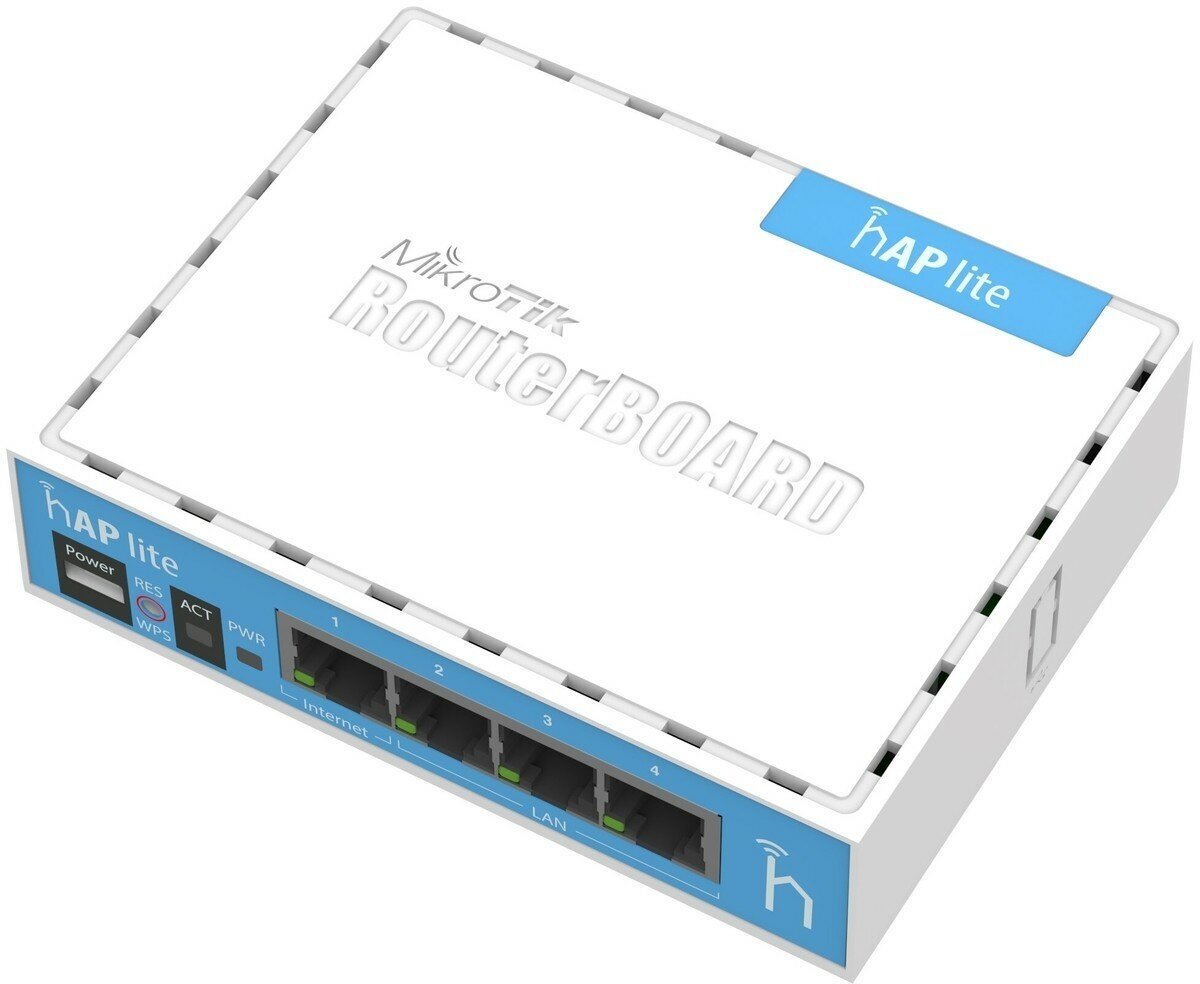 Wi-Fi роутер беспроводной Mikrotik hAP lite TC, 802.11b/g/n, 4*10/100 LAN, белый (RB941-2nD-TC)