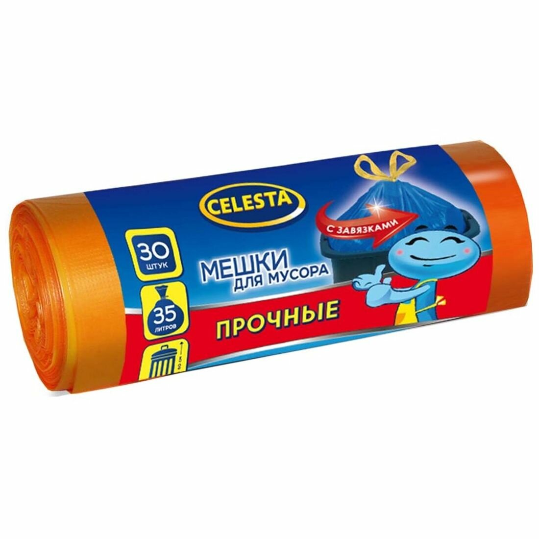 Мешки для мусора с завязками 35л, 30шт, в асоортим.