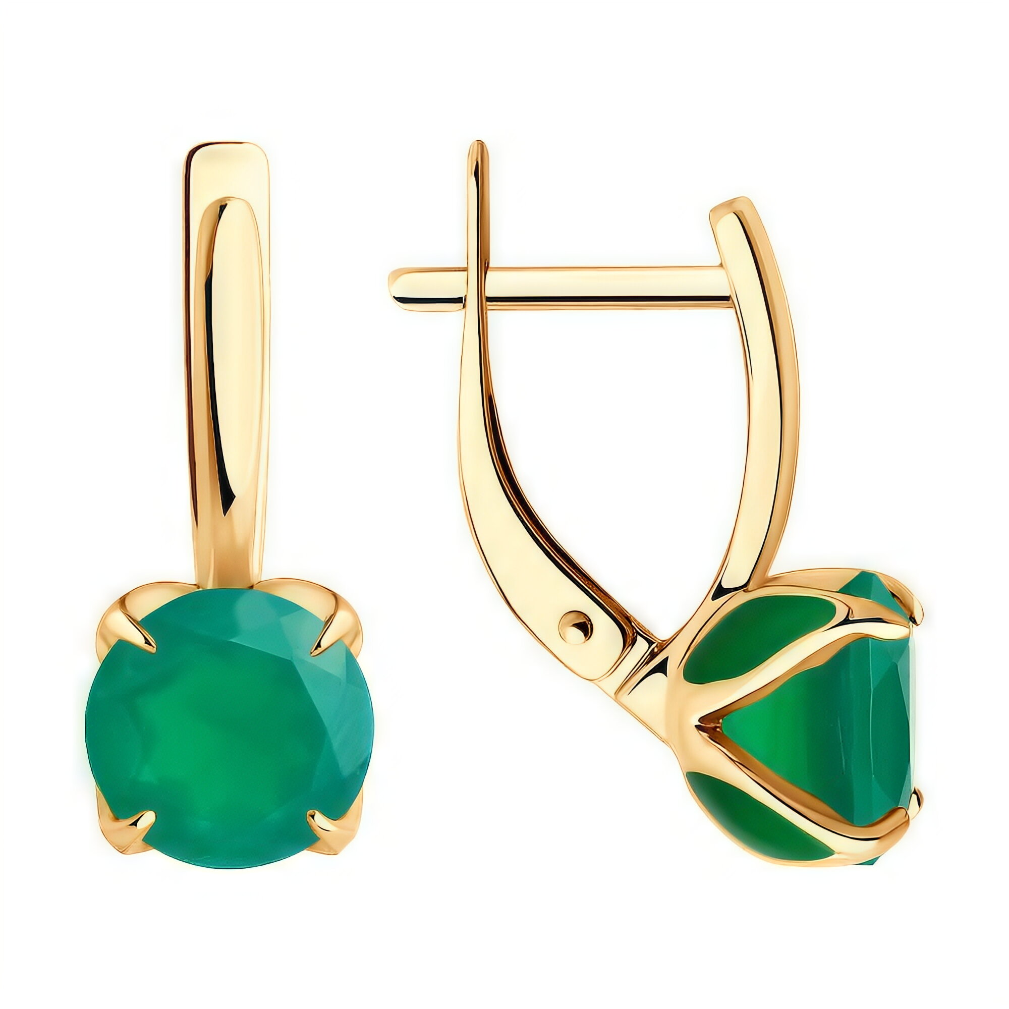 Серьги, красное золото, 585 проба, агат