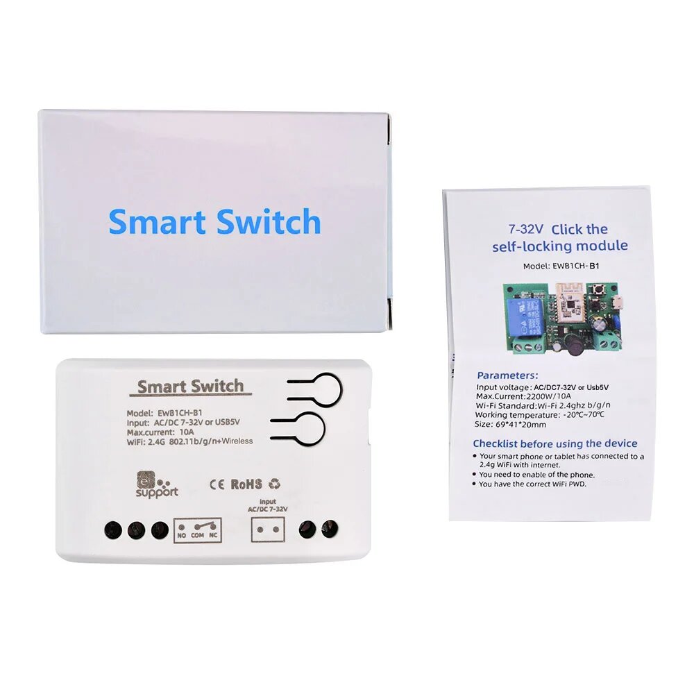 Aideepen Умный Wi-Fi реле выключатель 1/2/4 канала 1CH DC 7-32V