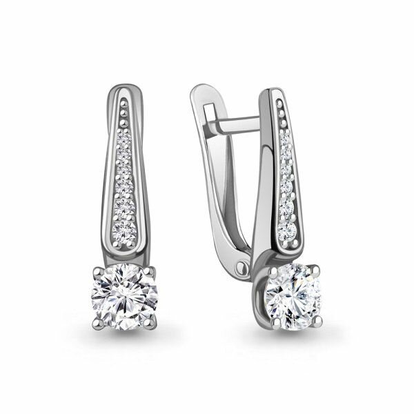 Серьги, серебро, 925 проба, родирование, фианит