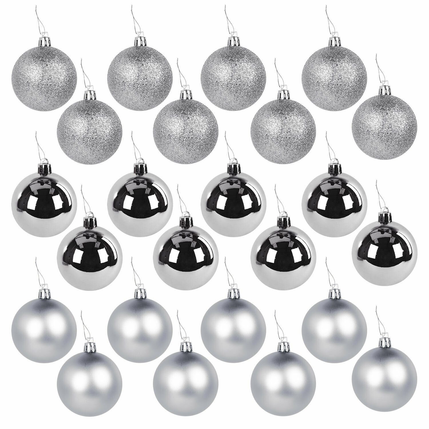 Шары ёлочные 24 шт, 6 см, "Trio", пластик, серебристые (глянец, матовый, глиттер), золотая сказка, 592161
