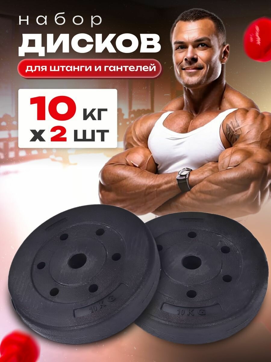 Диски для грифа 2 шт по 10кг Fitnesslive