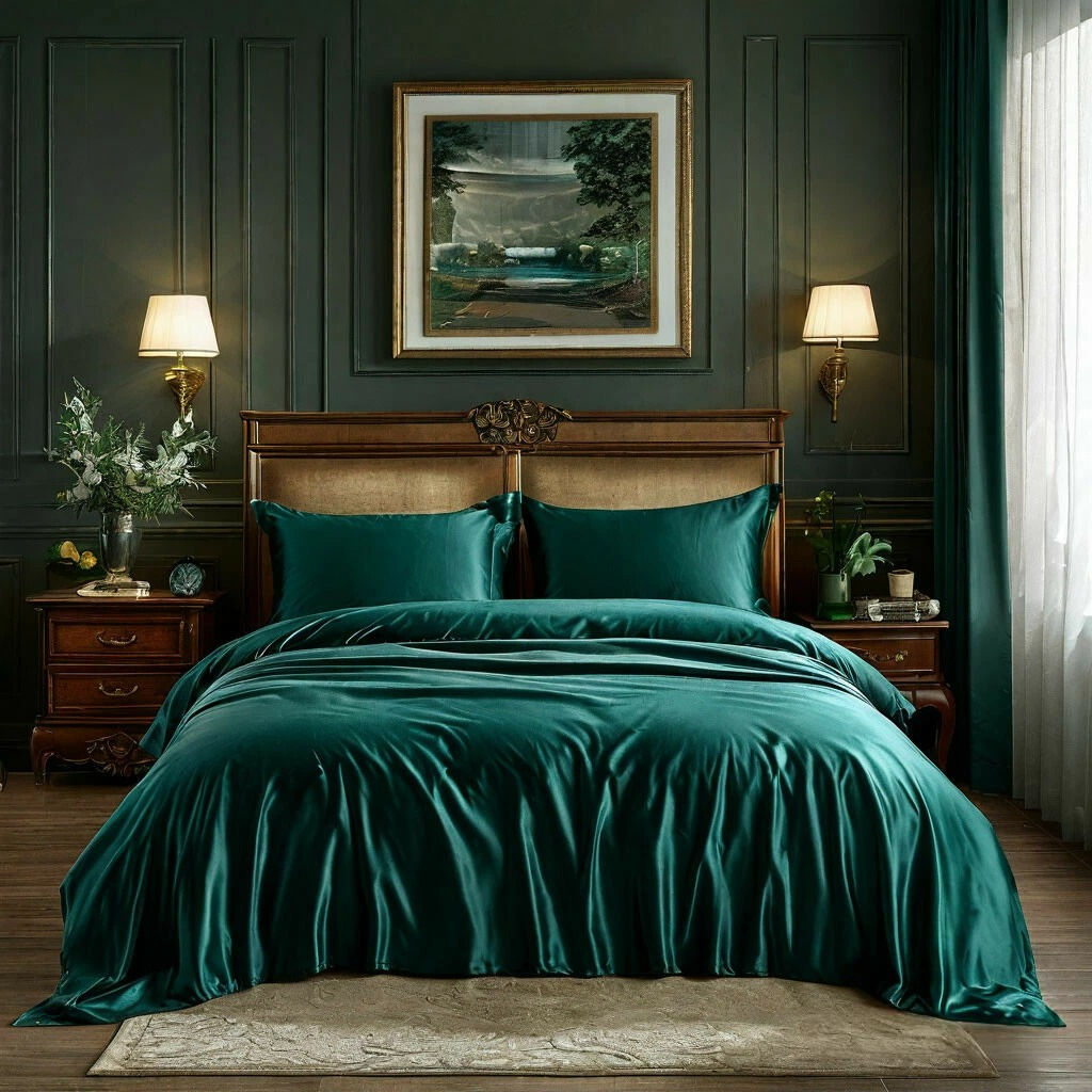 Постельное белье Евро (пододеяльник 200х220) Сатин Изумруд 100% Хлопок