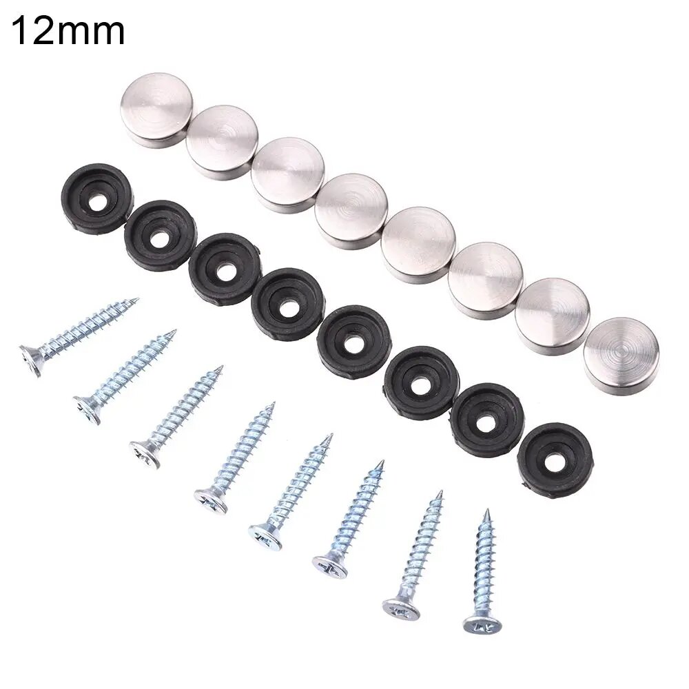 8 комплектов, зеркальные крепежные элементы серебристого цвета, зеркальная декоративная крышка, плоские декоративные винтовые крышки из нержавеющей стали 12/16/18/20/25/30 мм