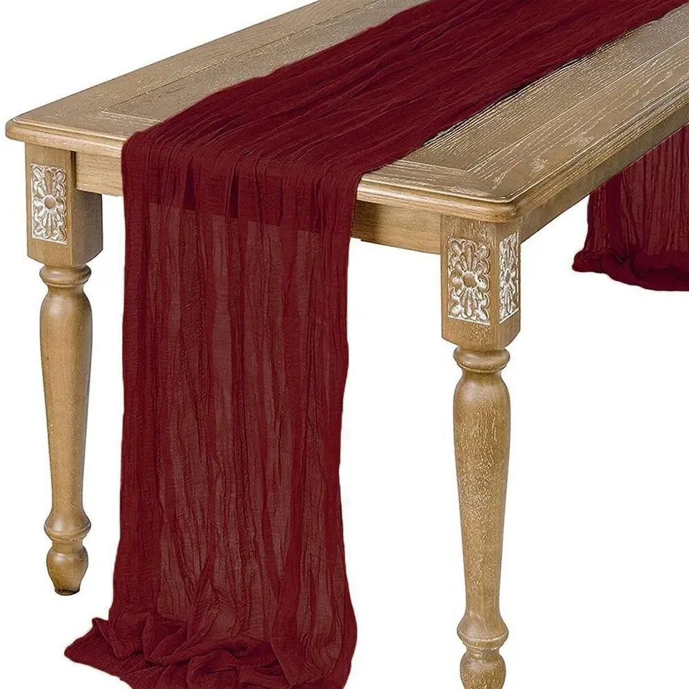 Бохо скатерть из марли 90x180 см Бордовый, 5