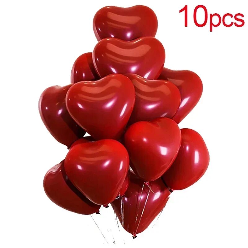 Красные латексные шары с сердцем, 10/20/30/50 шт. Red Heart- 10pcs