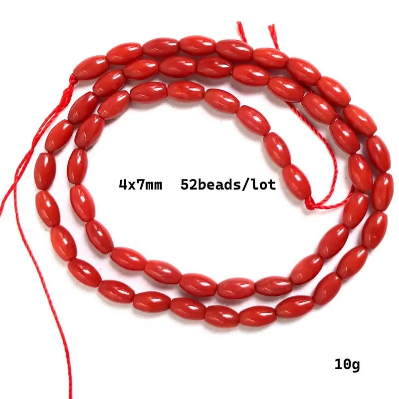 Красные бусины 4x7mm, 52шт/лот, 10г