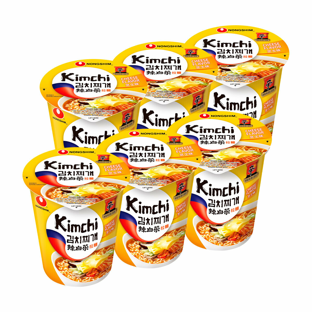 Лапша быстрого приготовления Кимчи Рамен с сырным вкусом Nongshim, стакан 70 г х 6 шт