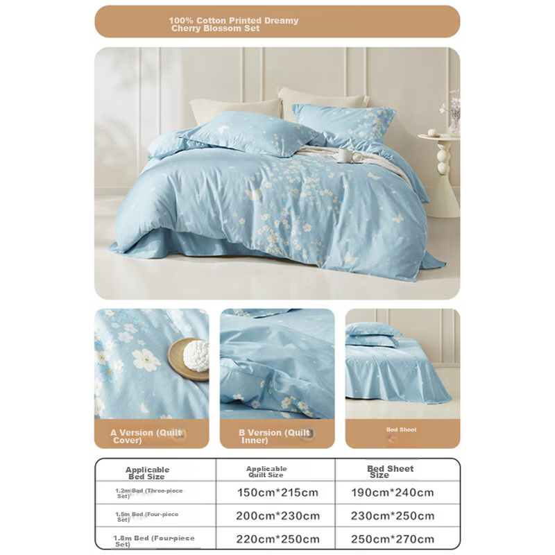 Luolai Home Textiles 100% Pure Cotton Bedding Set (3/4 Pieces), -Style Single Duvet Cover, Bed Sheet, Pillowcases, 150*215cm