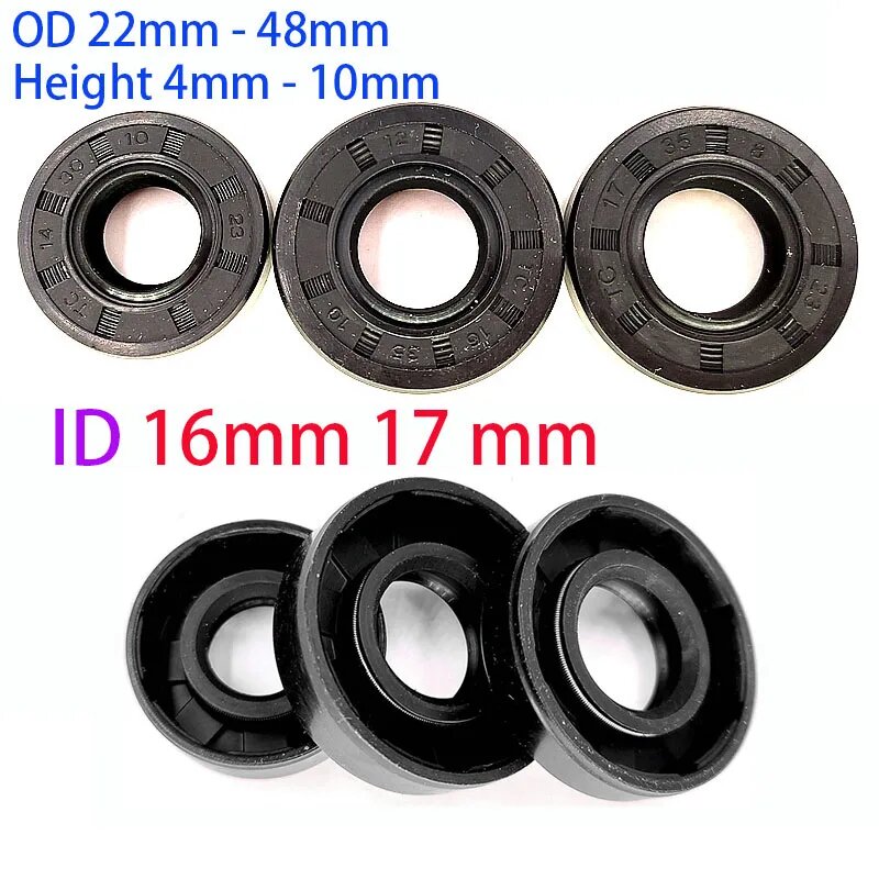 Каркасные масляные уплотнения NBR черные 16-17х22-48х4-10 мм 17x27x4mm 10pcs