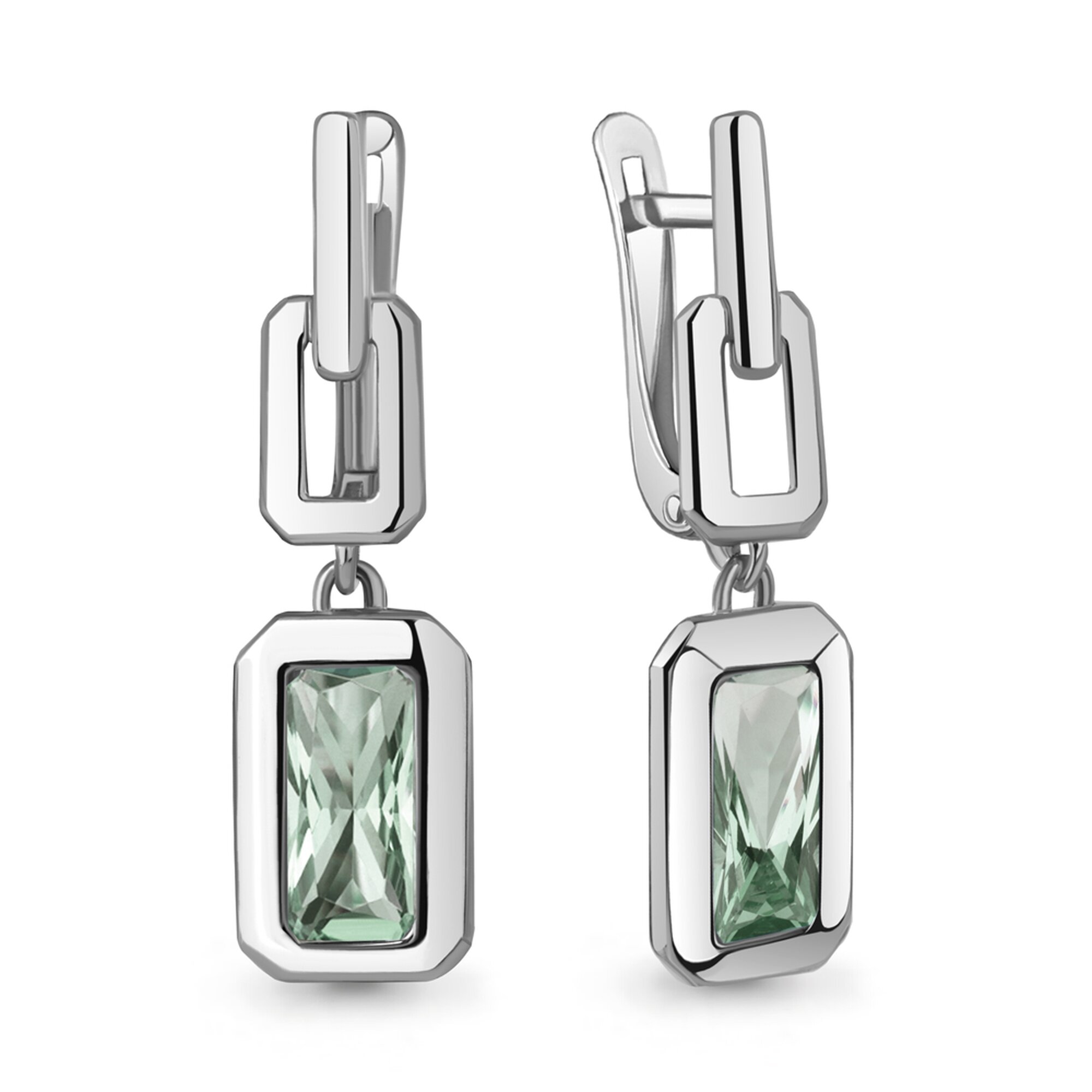 Серьги, серебро, 925 проба, родирование, празиолит