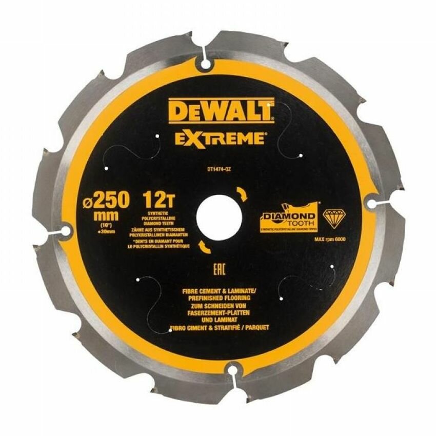 Диск пильный DeWalt DT1474-QZ 250x30mmx12T (DT1474-QZ), диаметр 250мм