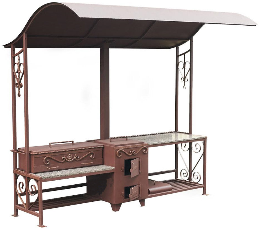 Мангал «шеф-повар» Коричневый с патиной и гранитными столами