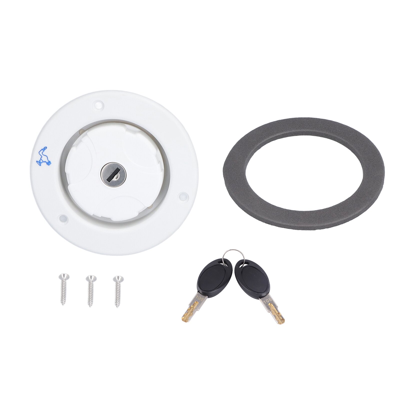 Заливной патрубок для воды самотеком с замком, белый, полипропиленовый пластик, для автодомов и прицепов.