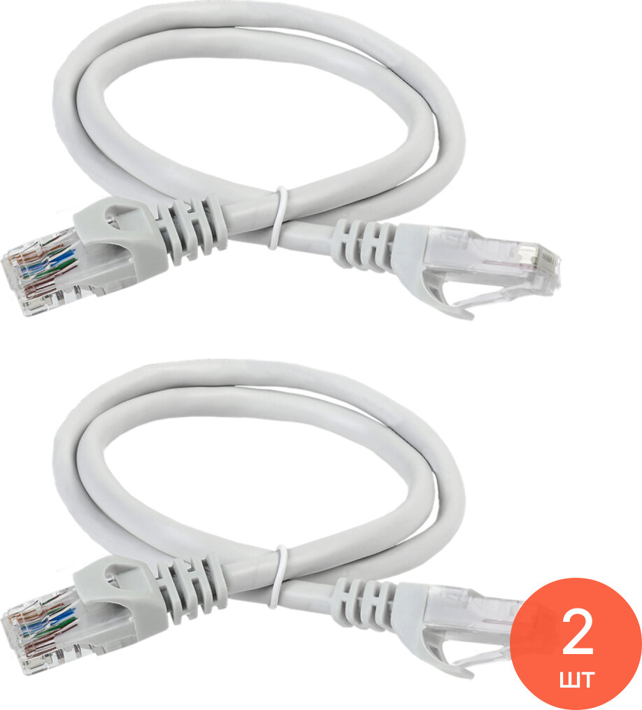 Патч-корд ITK / ИТК для коммутации линий передачи информации, медь серый, 1м, UTP, 5е / коммутационный шнур (комплект из 2 шт)