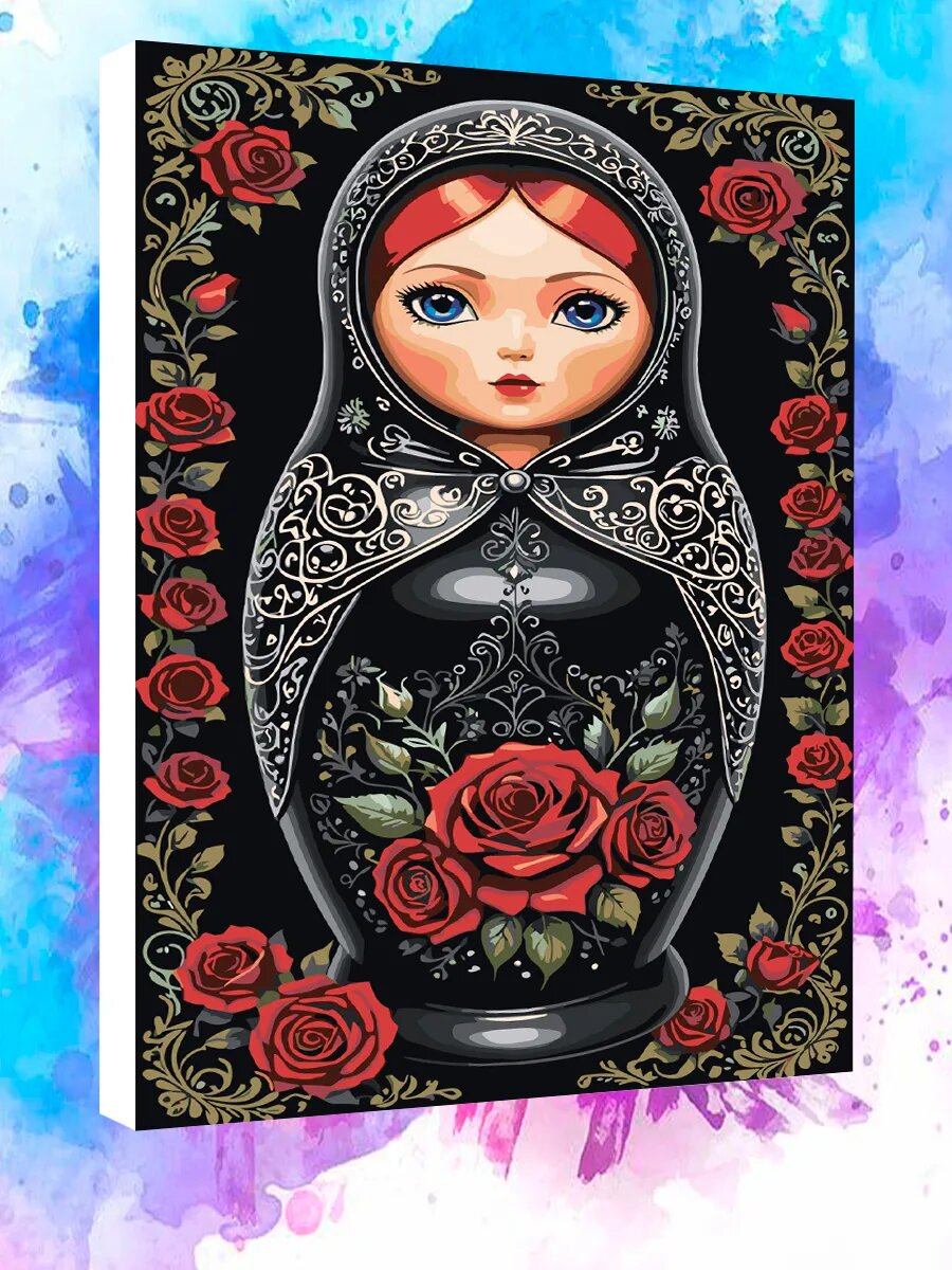 Картина по номерам на холсте Матрешка Цветы