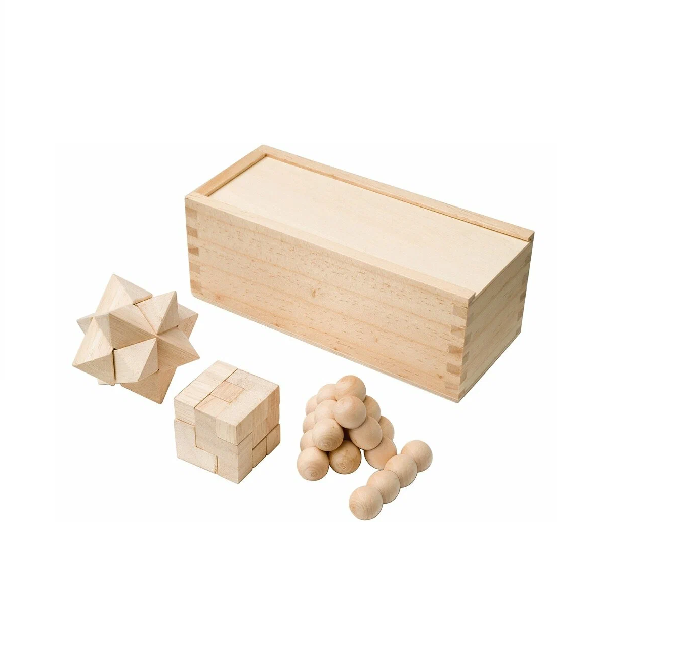 Деревянные головоломки Oasis Brainiac, 3 шт, подарочная деревянная коробка, бежевый