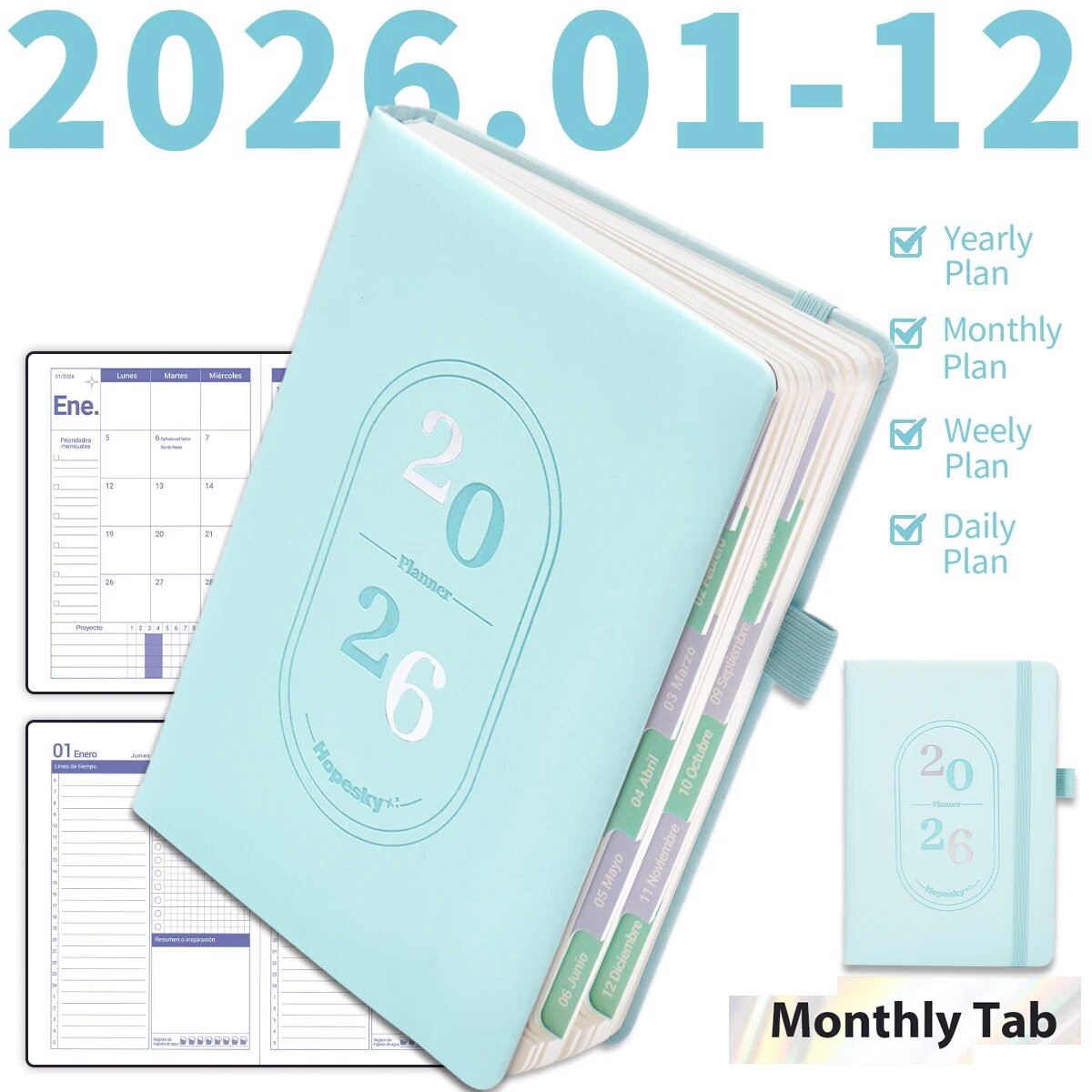 Еженедельник-ежемесячник А5 На 2026 Год С Разделителями, На Резинке, Блокнот С Мягкой Обложкой, Бескислотная Бумага, Зеленый