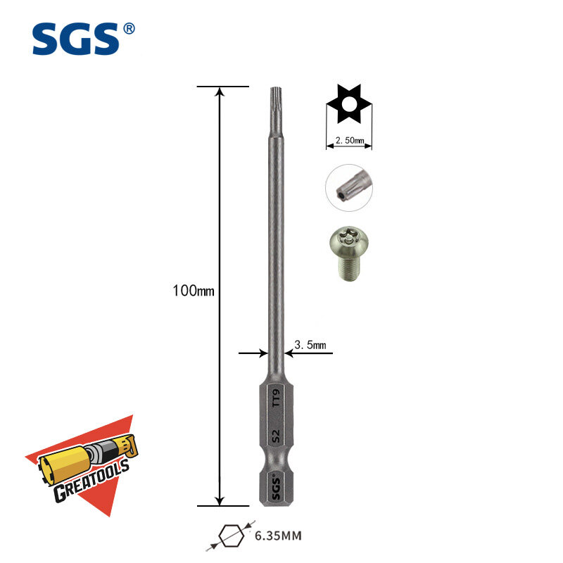 Бита намагниченная TORX TT9х100мм (с отверстием) сталь S2 SGS