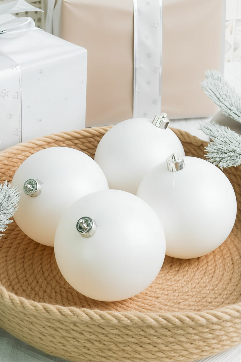 Набор однотонных пластиковых шаров матовых, цвет: белый, 100 мм, упаковка 4 шт, Winter Deco 022172M
