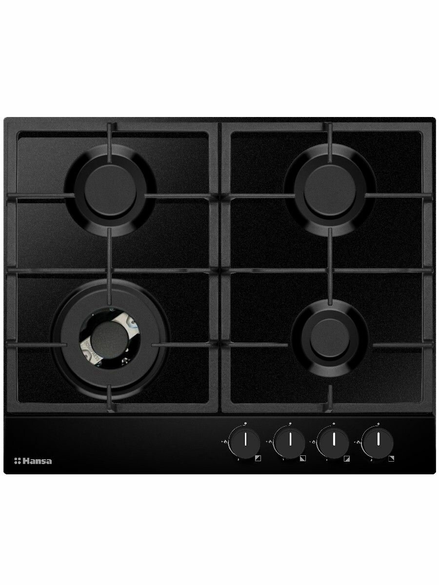 Газовая варочная панель Hansa BHGS67130, 4 конфорки, с WOK-конфоркой, газ-контроль, автоподжиг, черная