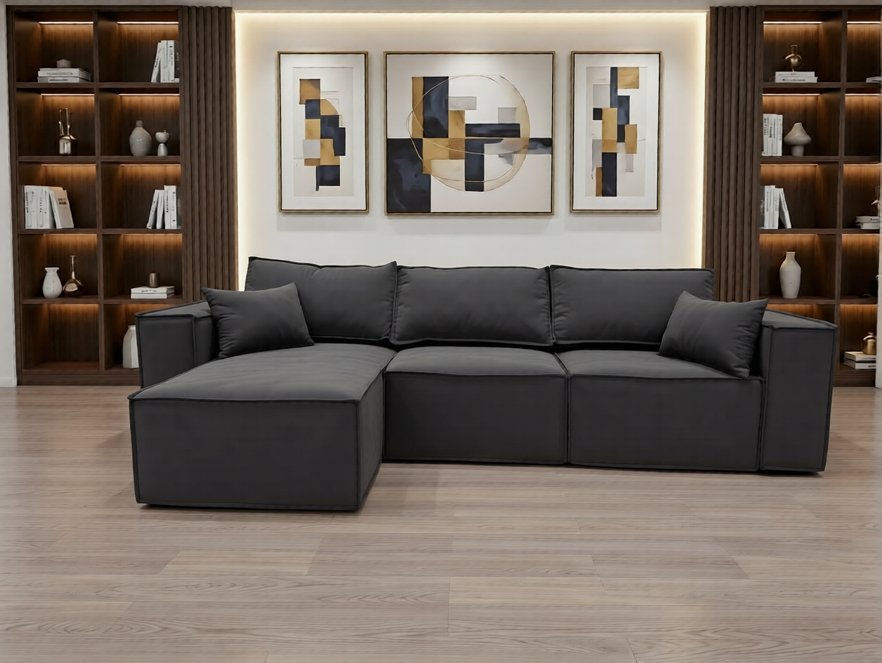 POOH Диван-кровать угловой Лофт(Норд ) Лайт velour Grafit, механизм еврокнижка