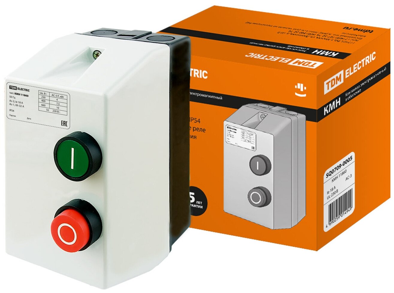Контактор КМН11860 18А в оболочке 220В/АС3 IP54 TDM SQ0709-0005 (1 шт.)
