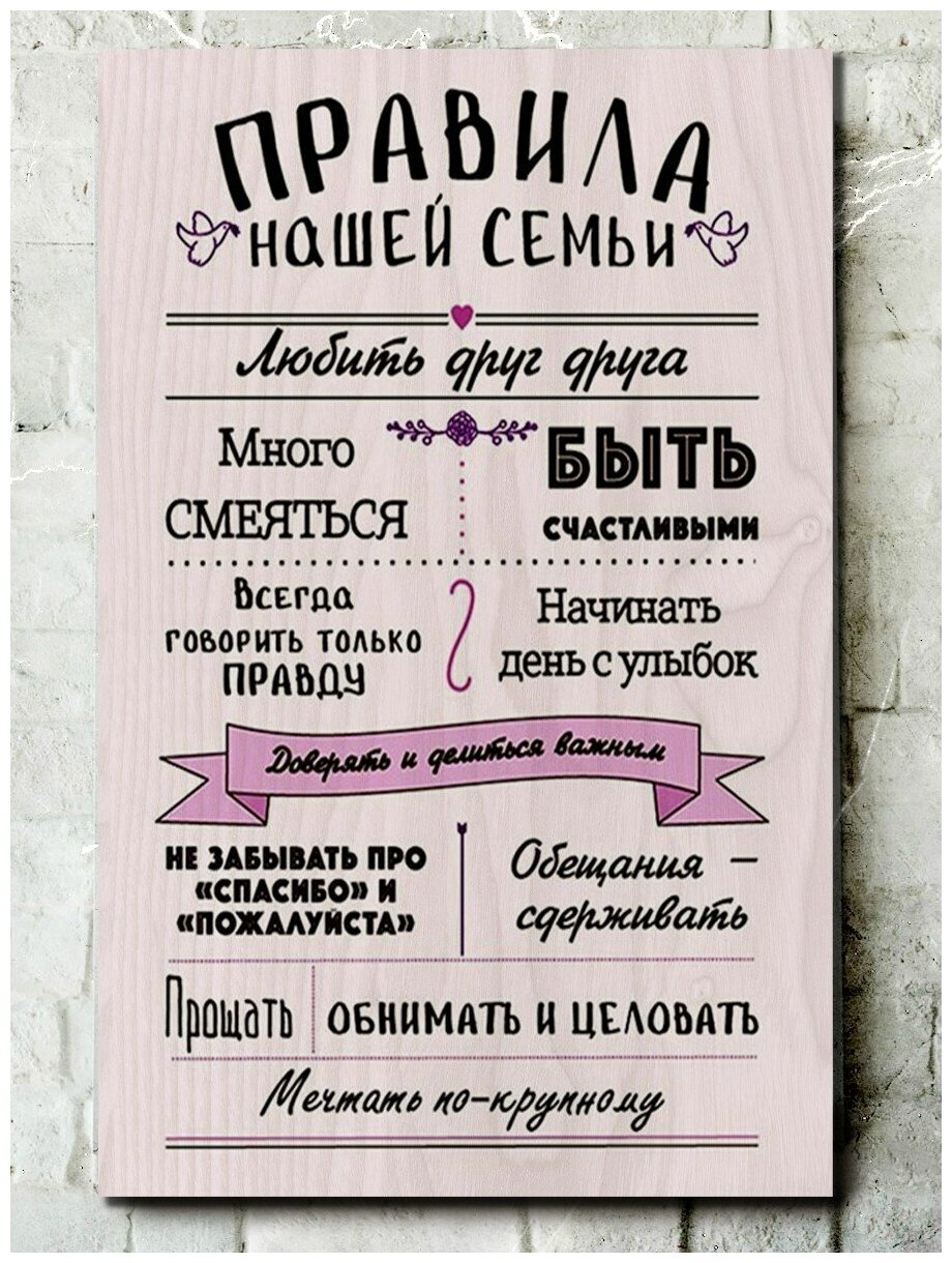 Картина интерьерная на дереве Правила нашей семьи (постер) - 515